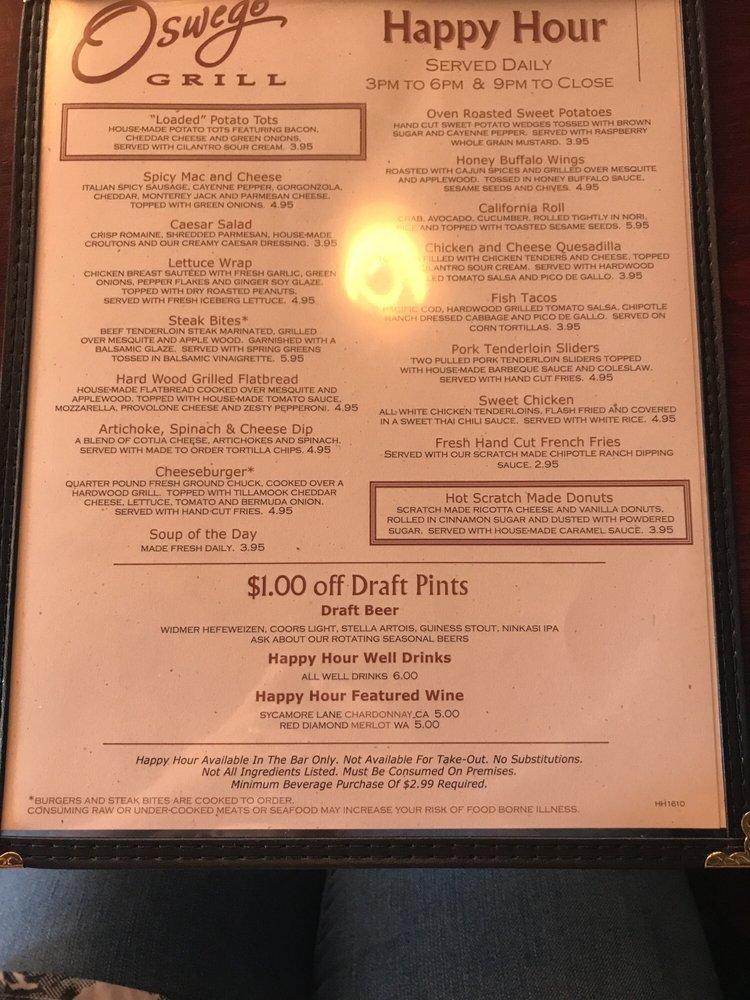 Menu at Oswego Grill- Lake Oswego pub & bar, Lake Oswego
