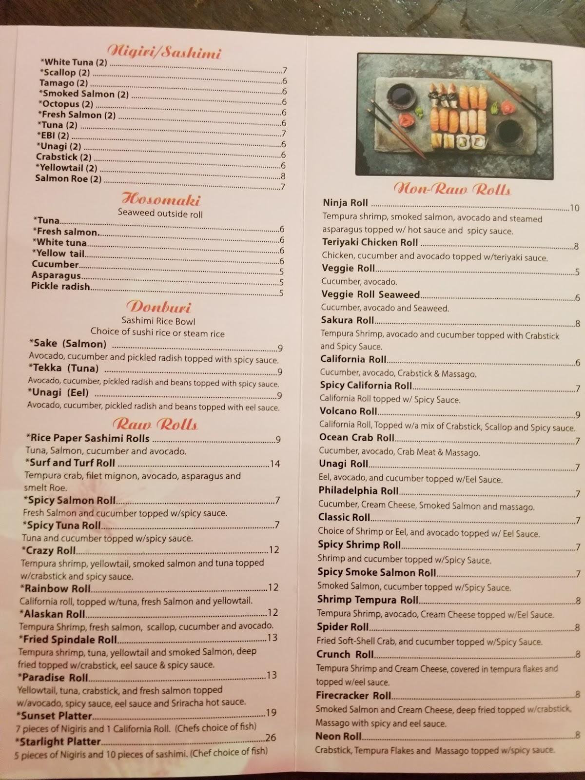 Menu at Sakura Bistro restaurant, Forest City