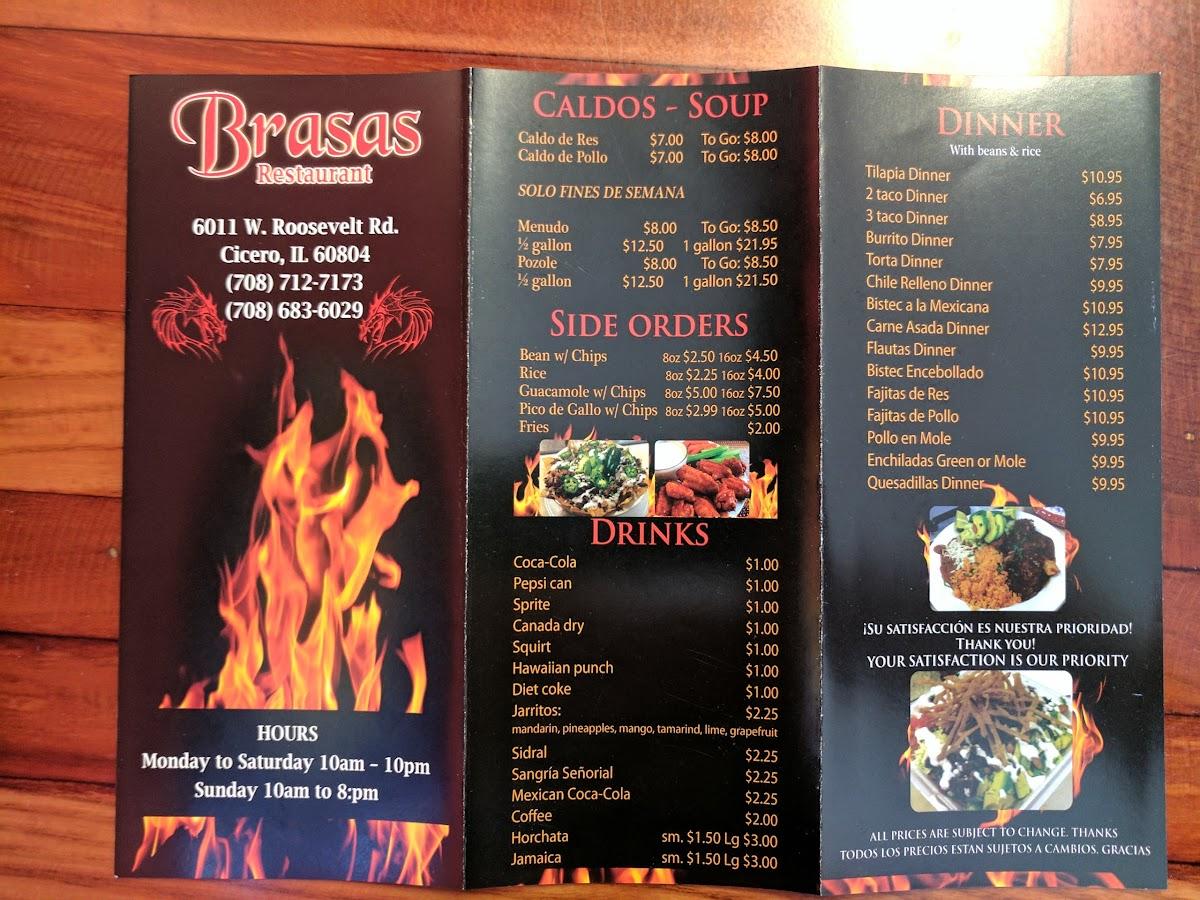 Menu at BRASAS restaurant, Cicero