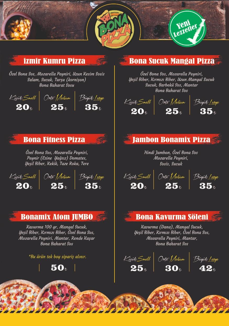 Menu at Bona pizza, Istanbul
