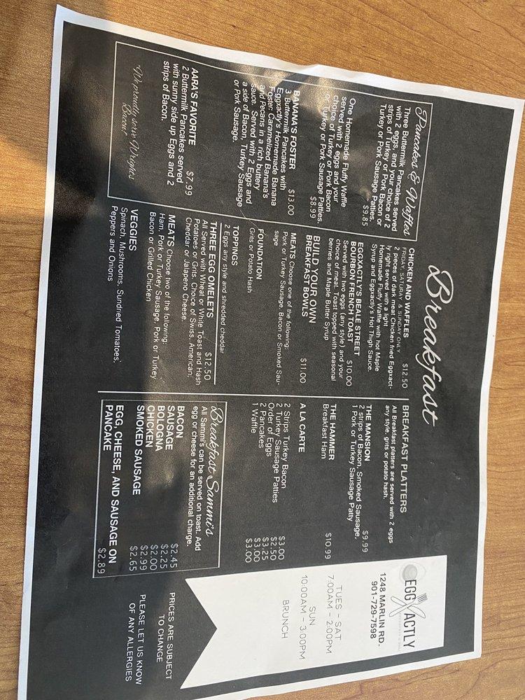Menu at Eggxactly Breakfast & Deli restaurant, Memphis