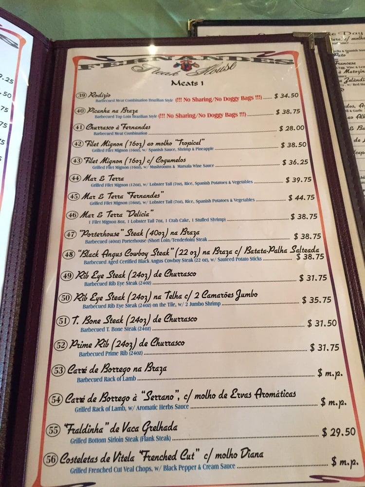 Menu at Fernandes Steak House II steakhouse, Newark