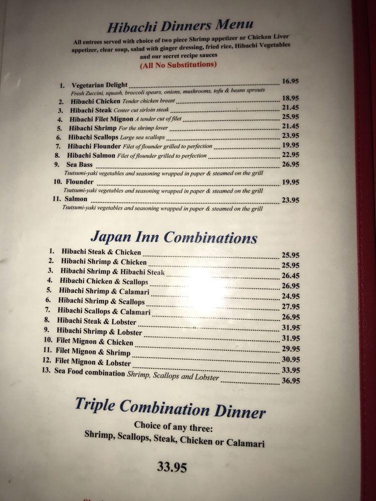 Menu at Japan Inn restaurant, Plantation