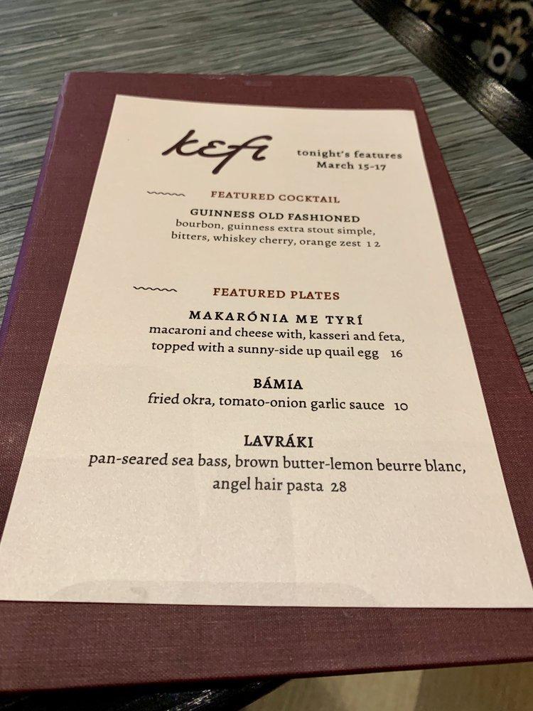 Menu at Kefi pub & bar, Knoxville