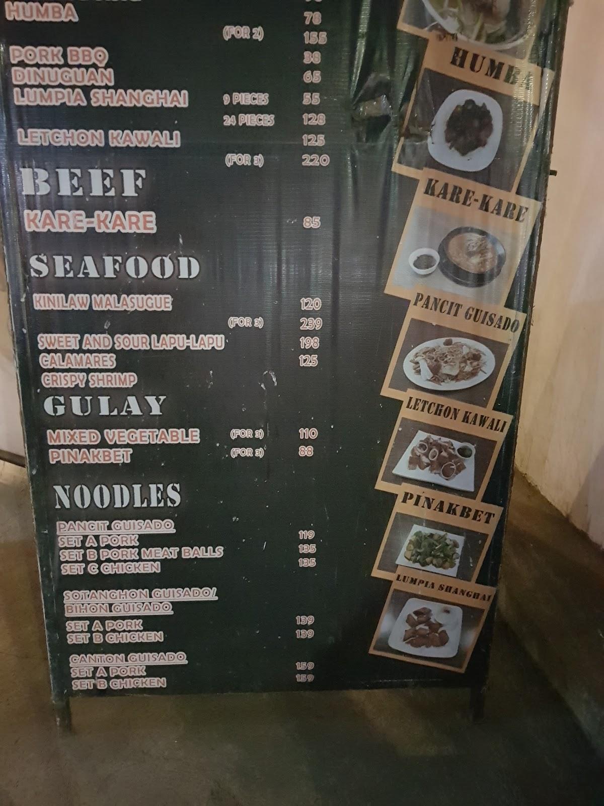 Menu at Manada Cafe, Valencia City
