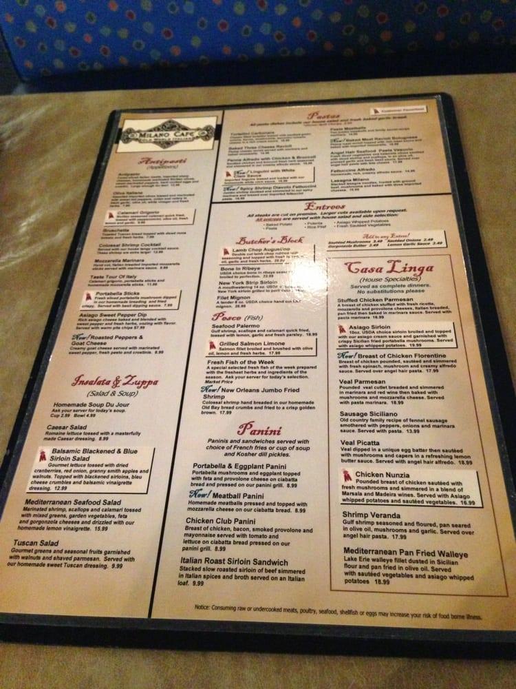 Menu at Milano Café restaurant, Lima