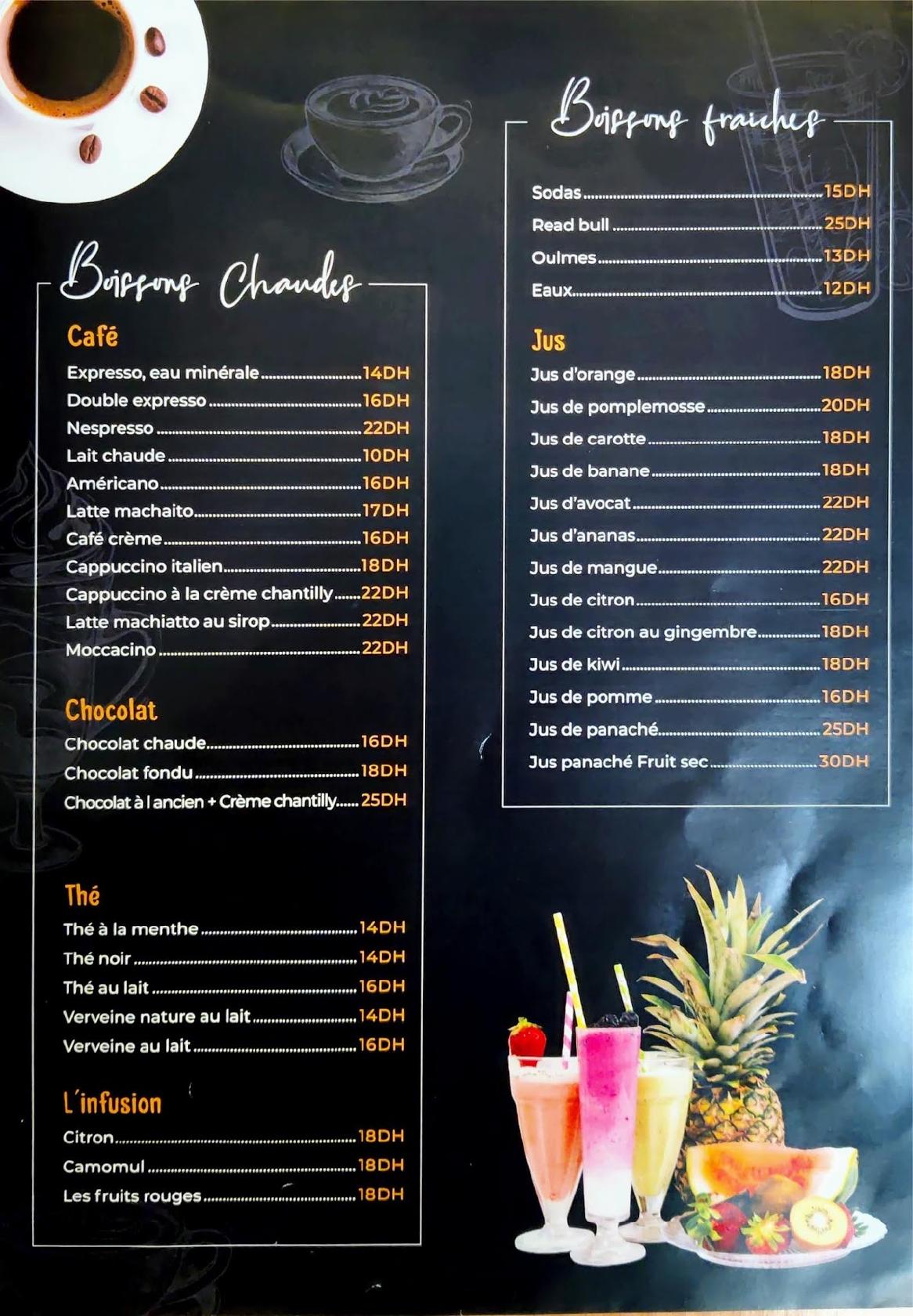 Menu at OGlobe Gourmet restaurant, Rabat