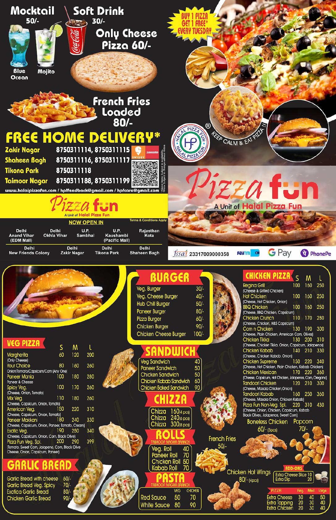 Menu at Pizza Fun Taimoor Nagar (A unit of Halal Pizza Fun), New Delhi ...