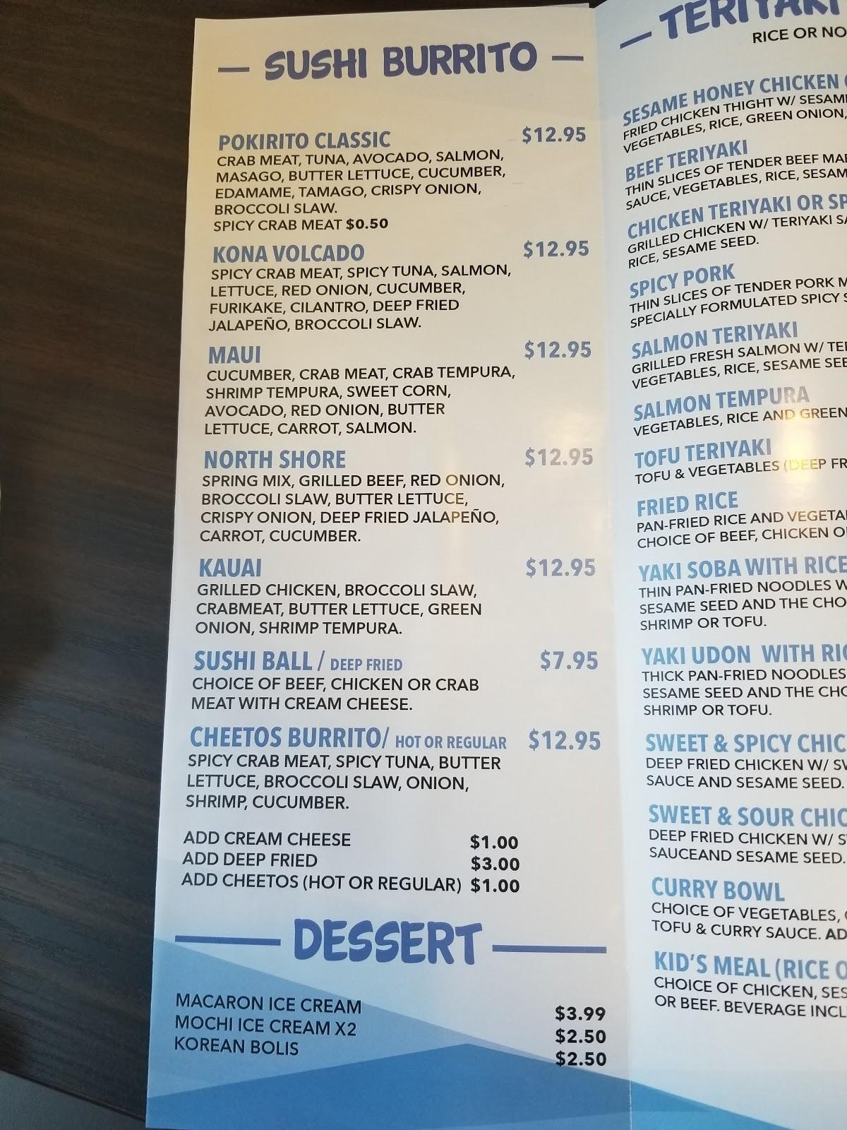 Menu at Poke & Noodle Japanese Cuisine restaurant, El Centro