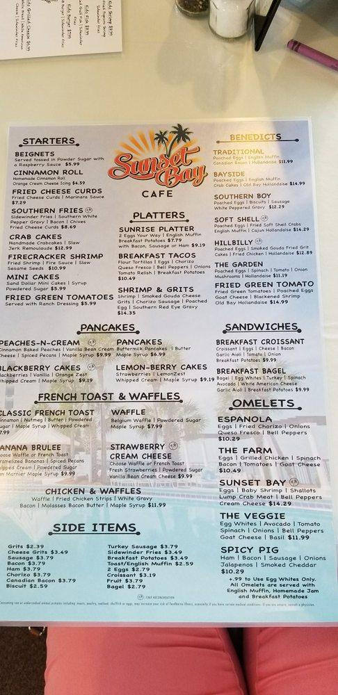 Menu at Sunset Bay Cafe, Miramar Beach, 158 Sandestin Blvd N