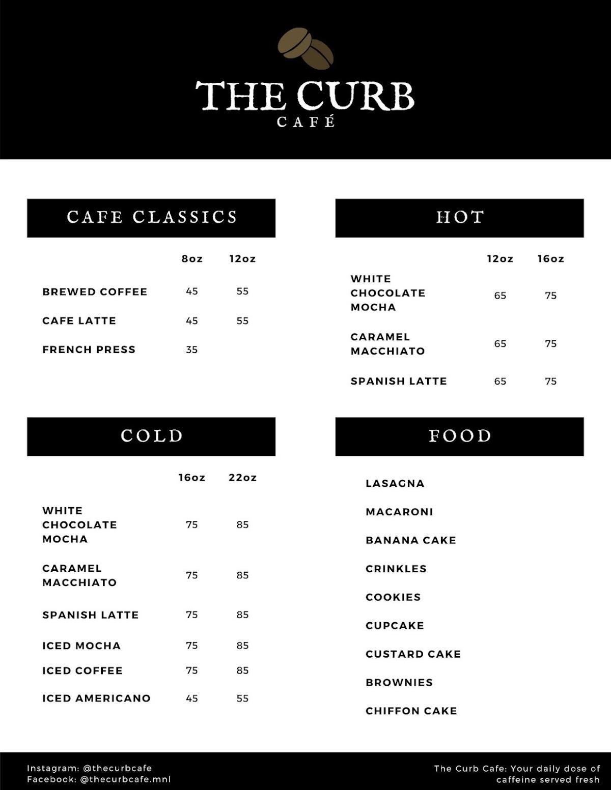 Carta de The Curb Cafe, Ciudad Quezon