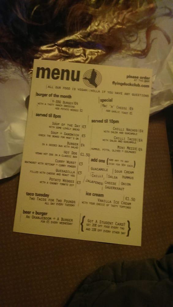 Menu at The Flying Duck pub & bar, Glasgow
