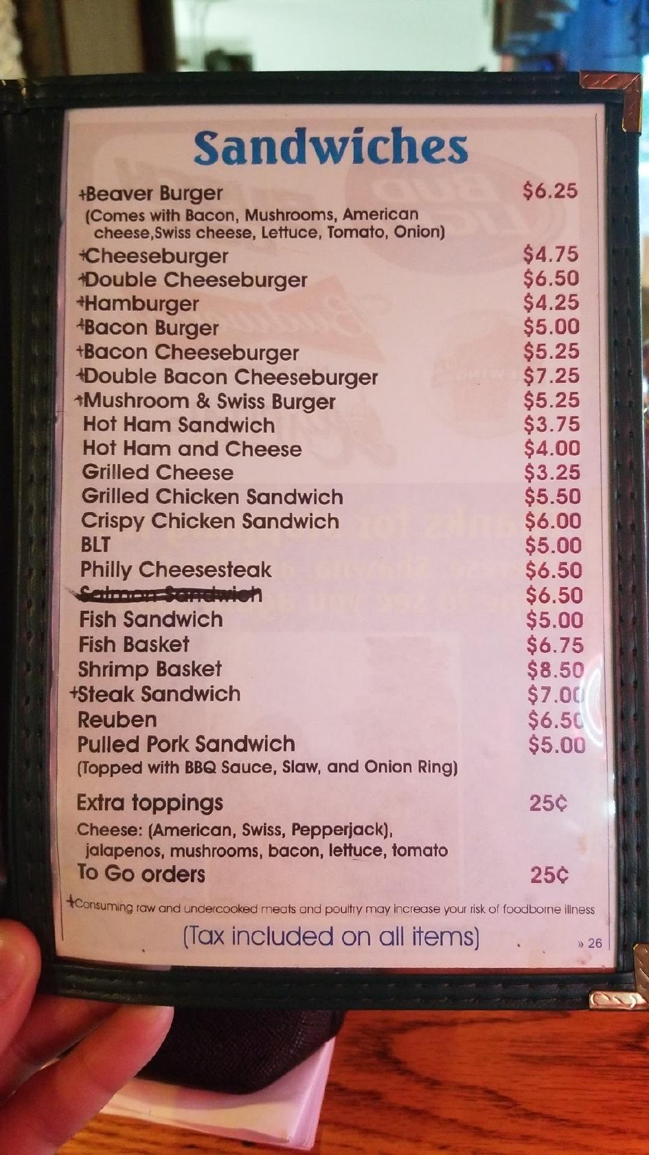 Menu at Thirsty Beaver Pub & Grill, Westfield