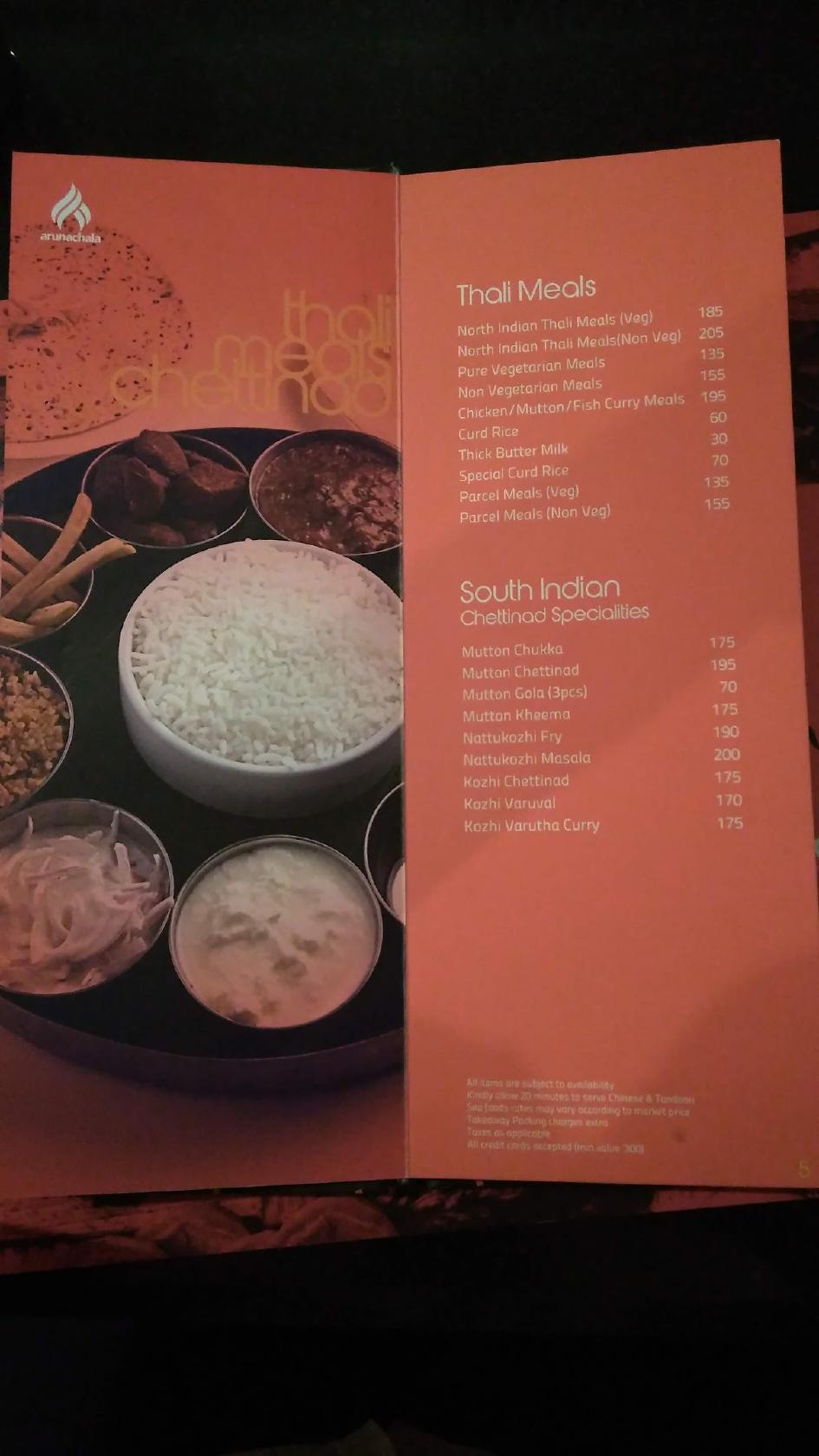 Menu at Arunachala - Incredible Indian Cuisine, Coimbatore