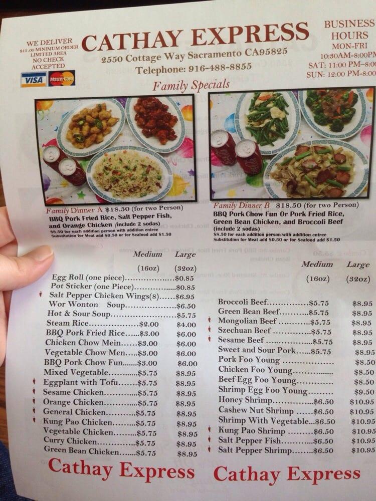 Menu at Cathay Express restaurant, Sacramento