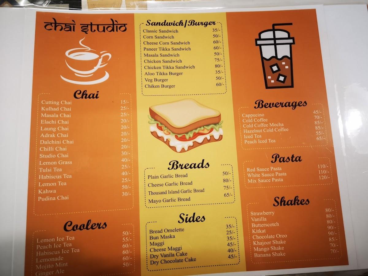 Menu at Chai Studio, Dehradun