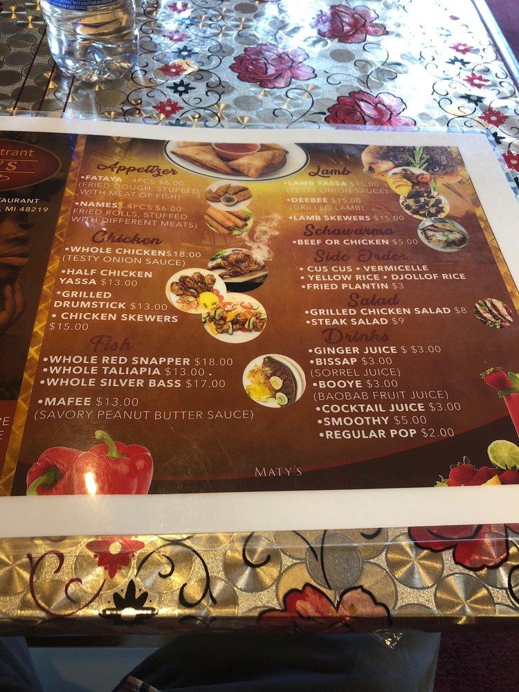Menu at Maty's Cuisine restaurant, Detroit