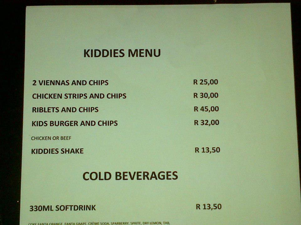 Carta del pub y bar Ons Plek, Thabazimbi