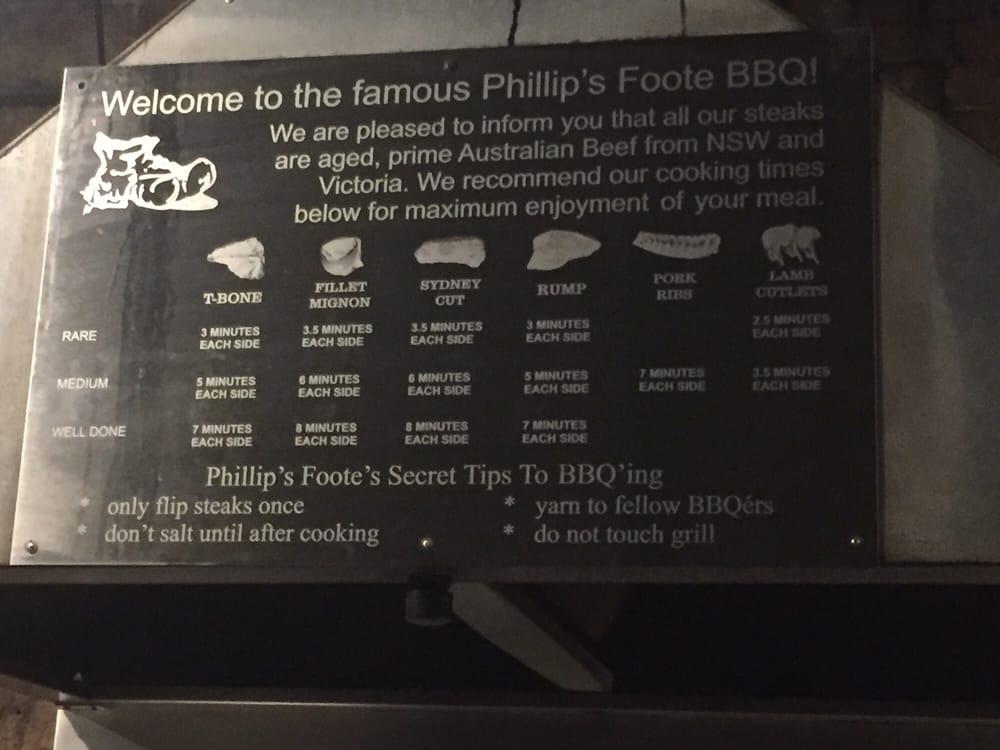 Menu at Phillip's Foote steakhouse, The Rocks