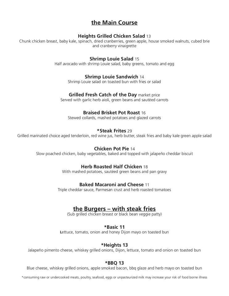 Menu at The Heights pub & bar, Dallas, Abrams Pkwy
