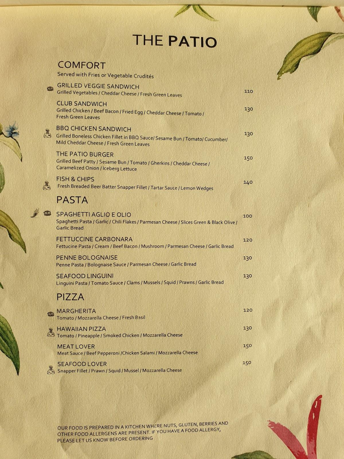 Carta de The Patio Restaurant and Bar, Sebong Lagoi