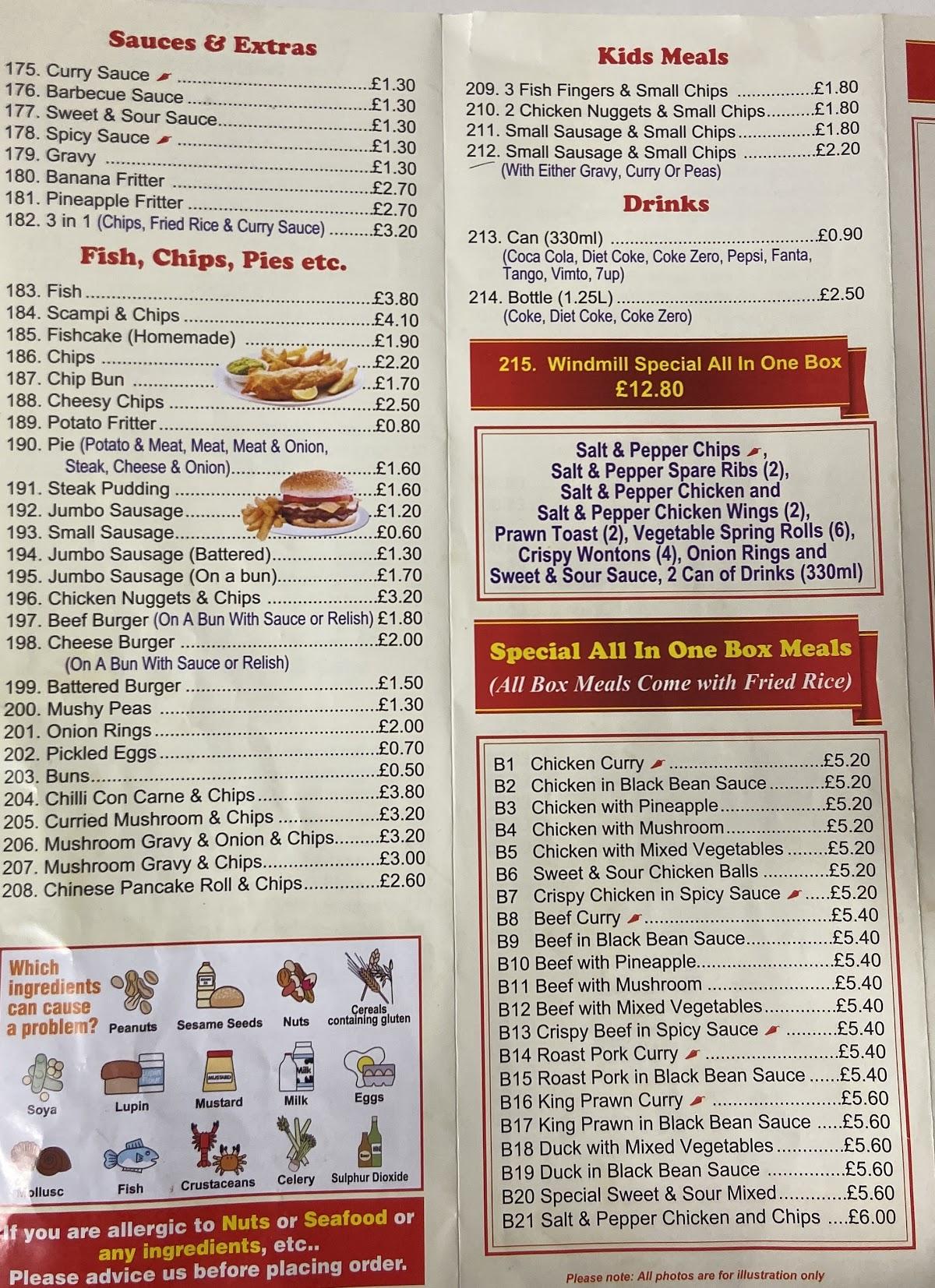 Menu at Windmill fast food, Lancaster