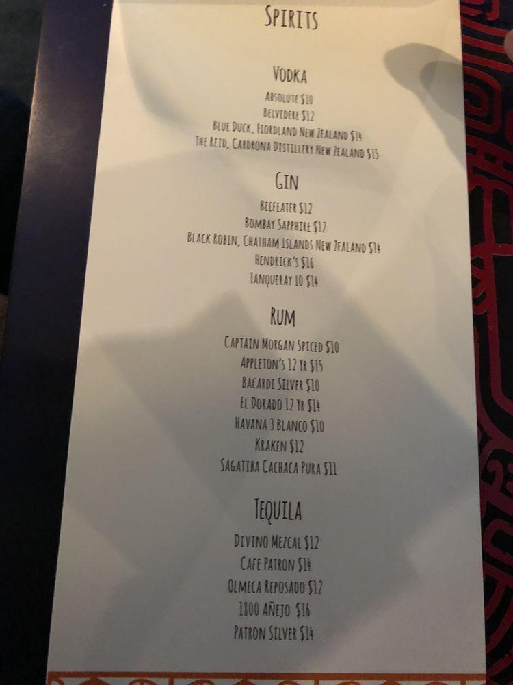 Menu at Blue Kanu restaurant, Queenstown