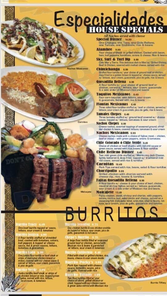 Menu at Chepe's Mexican Grill restaurant, Benton
