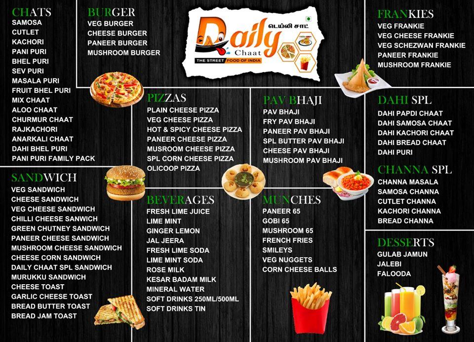 Menu at Daily Chaat, Chennai