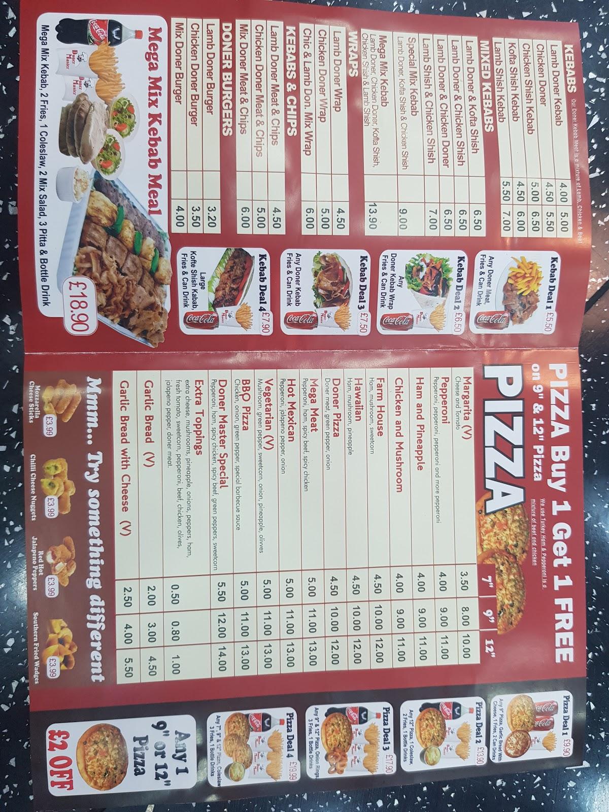 Menu at Doner Master pizzeria, Mountsorrel, 4 King St