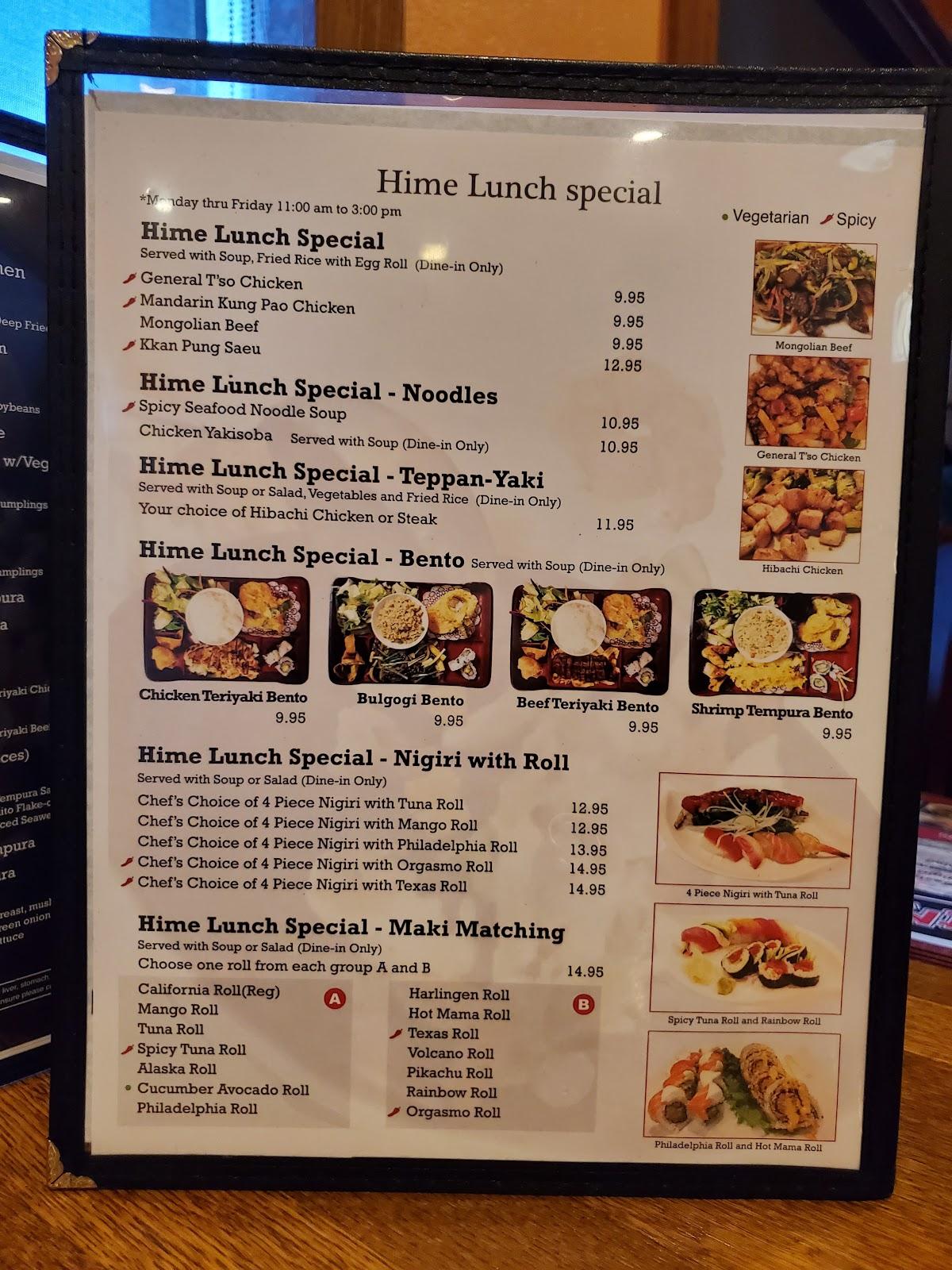 Menu at Hime Sushi Bar and Grill, Harlingen