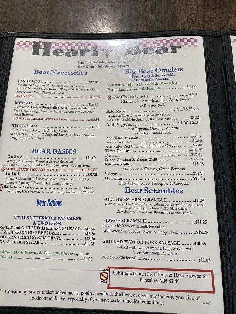 Menu at Hungry Bear restaurant, Woodland Park