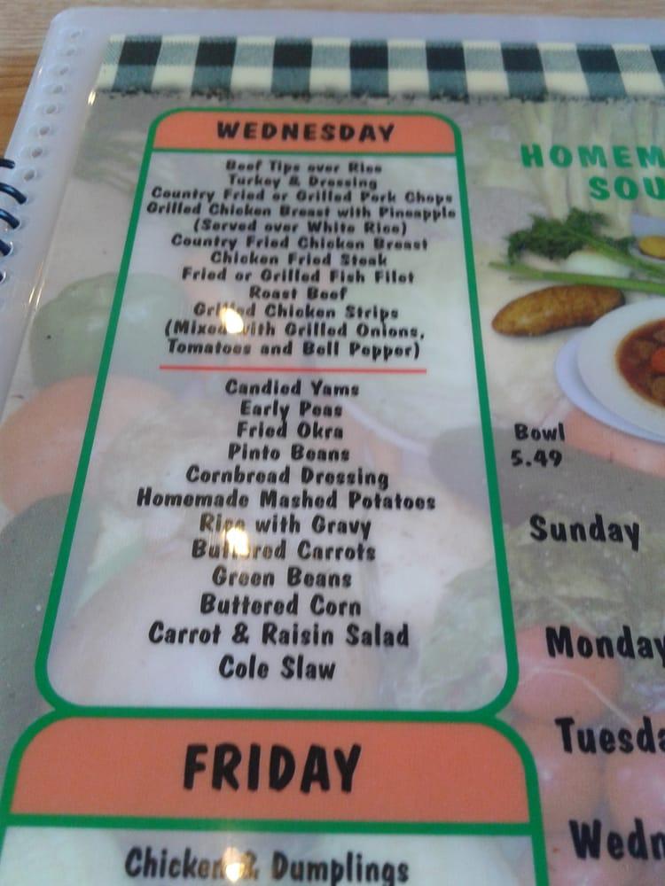 Menu at Kelley's Country Cookin' restaurant, Pasadena, Spencer Hwy