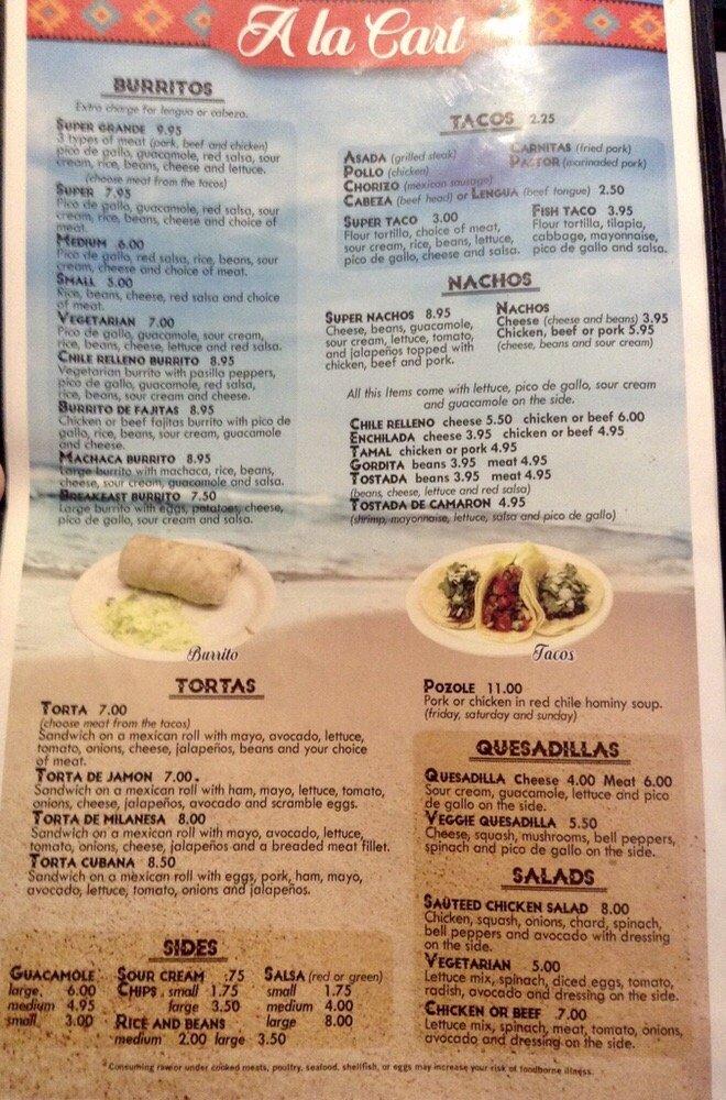 Menu at La Roca restaurant, Lincoln City, US-101