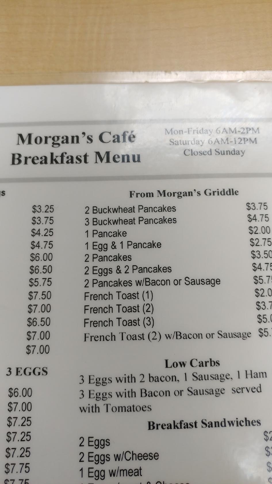 Menu at Morgan's Cafe, Port Charlotte, Kings Hwy # 216