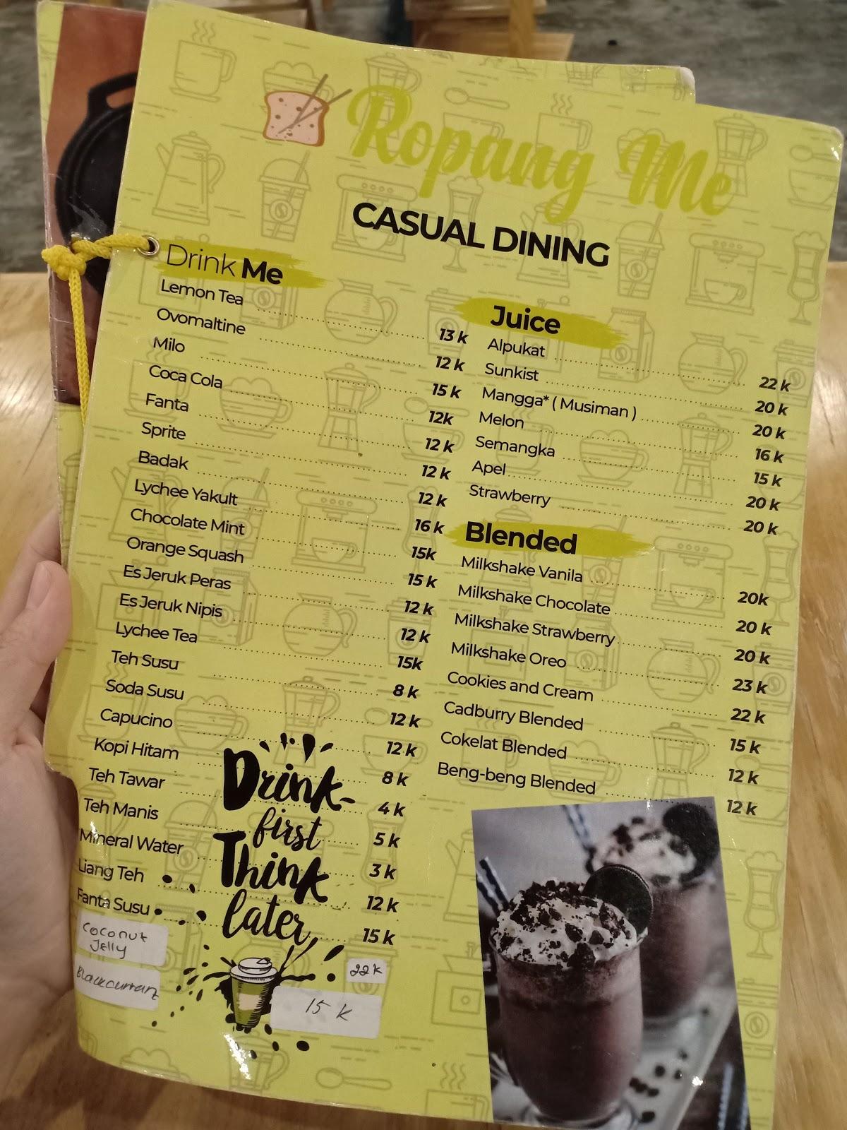 Menu at ROPANG ME cafe, Jambi