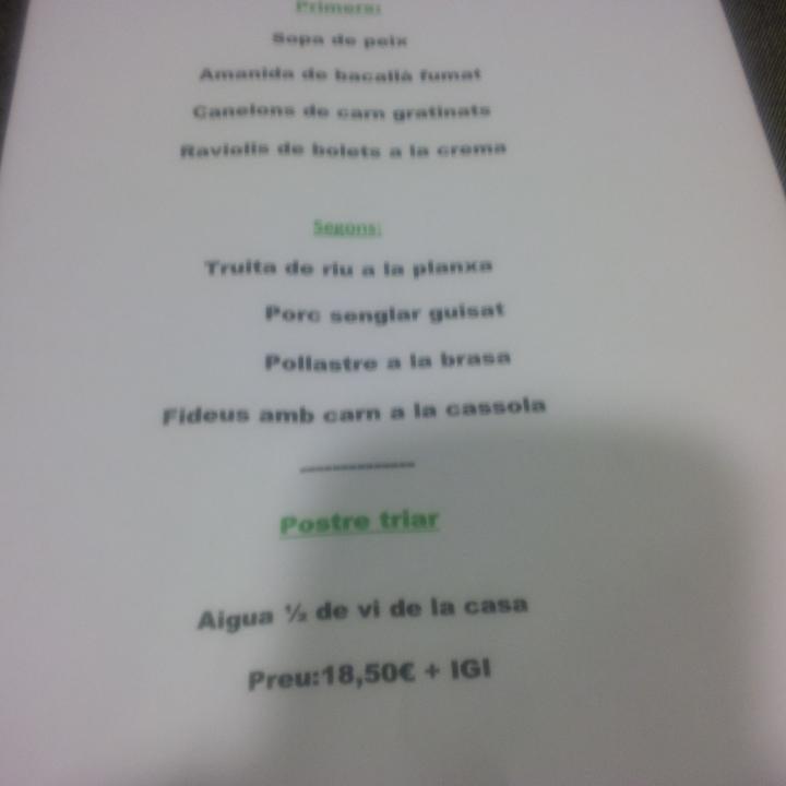 Carta de Restaurant Borda Eulari Anyos, Anyós