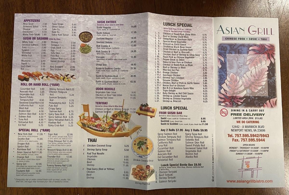 Menu at Asian Grill restaurant, Newport News, Warwick Blvd