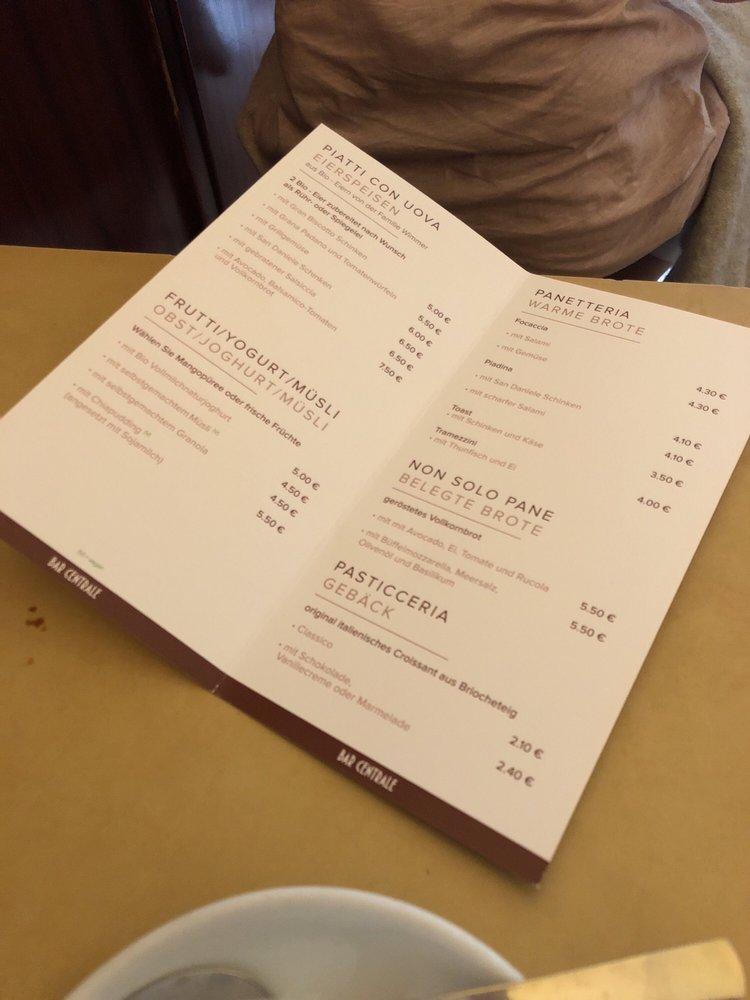 Menu au Bar Centrale, Munich, Ledererstraße 23