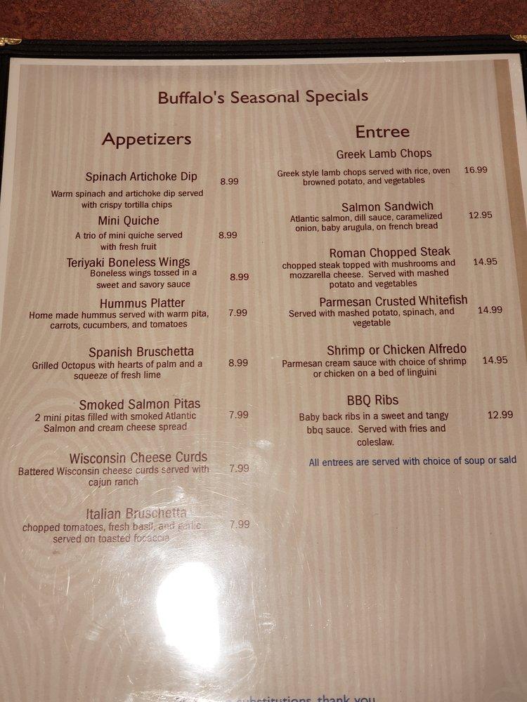 Menu at Buffalo Restaurant & Ice Cream Parlor, Buffalo Grove