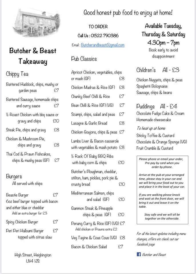 Menu at Butcher & Beast pub & bar, Lincoln