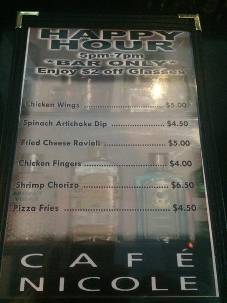 Menu at Cafe Nicole, Princeton