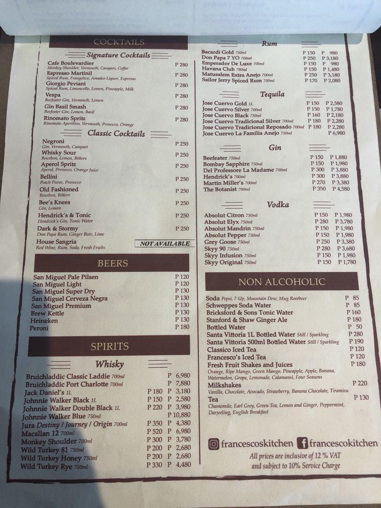 Menu at Francesco's - San Juan pizzeria, San Juan