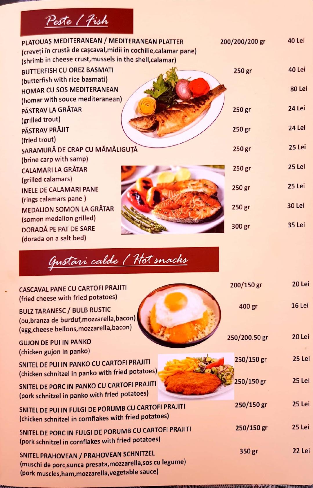 Menu at KISS RESTAURANT, Cornu de Jos