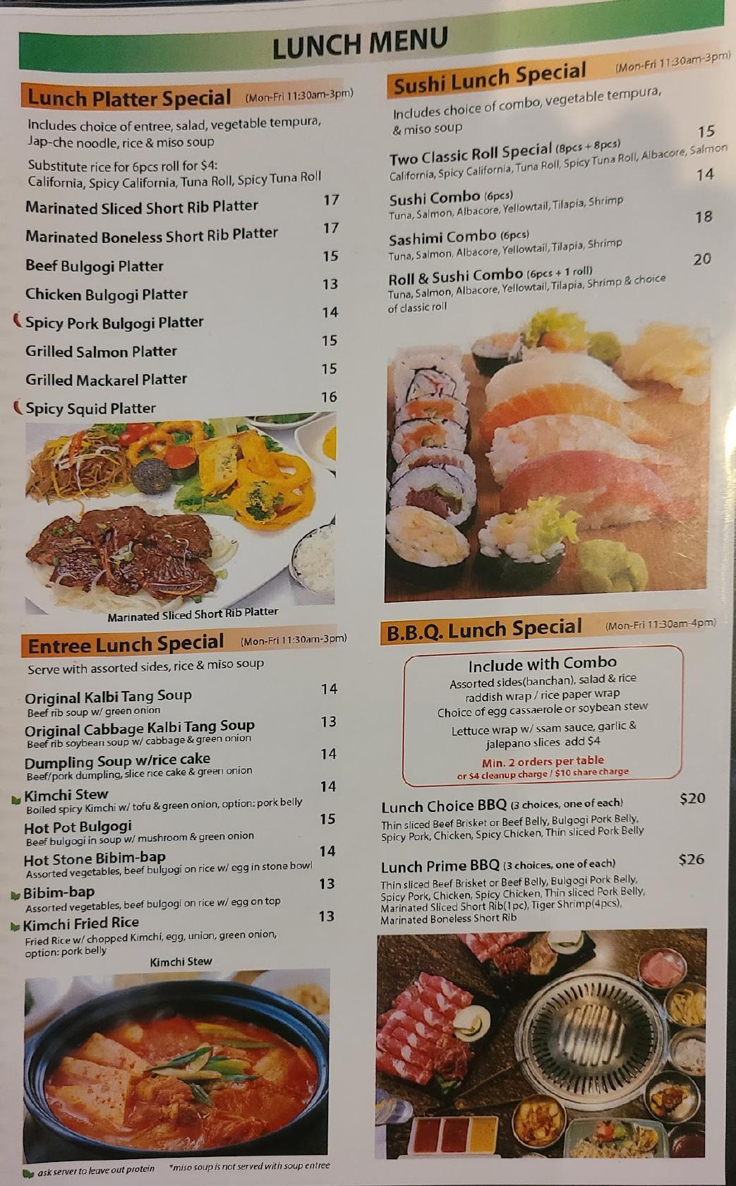 Menu at Kalbi King Korean BBQ & Sushi, Bakersfield
