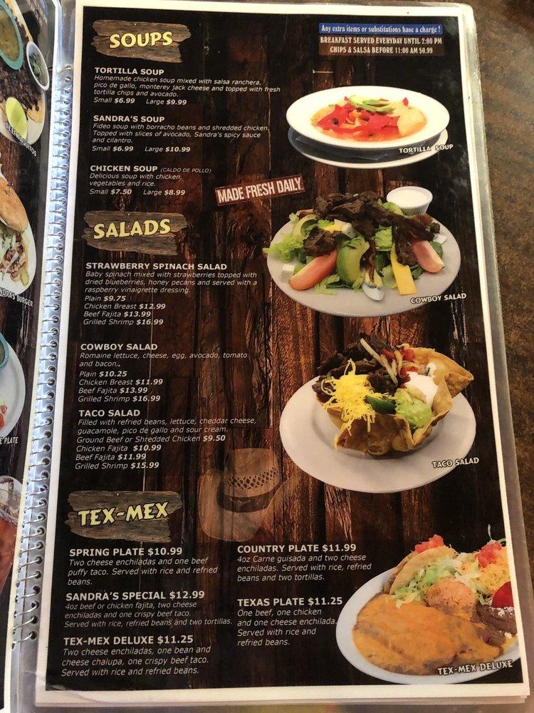Menu at Sandra's Cantina & Grill restaurant, Spring Branch