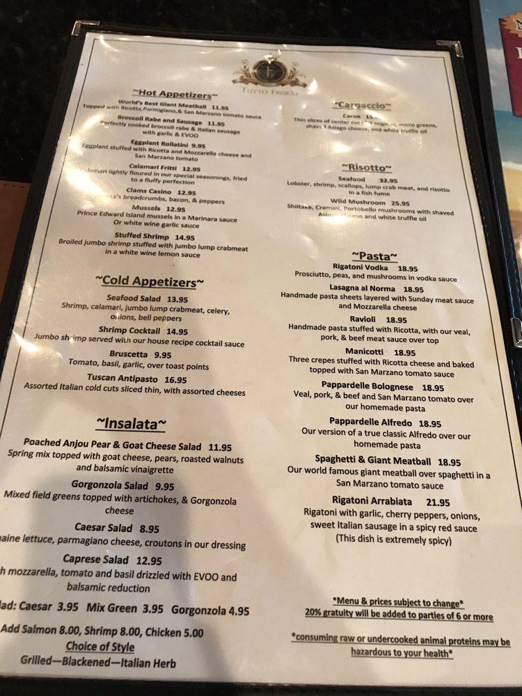Menu at Tutto Fresco pizzeria, Port St. Lucie, Reserve Blvd
