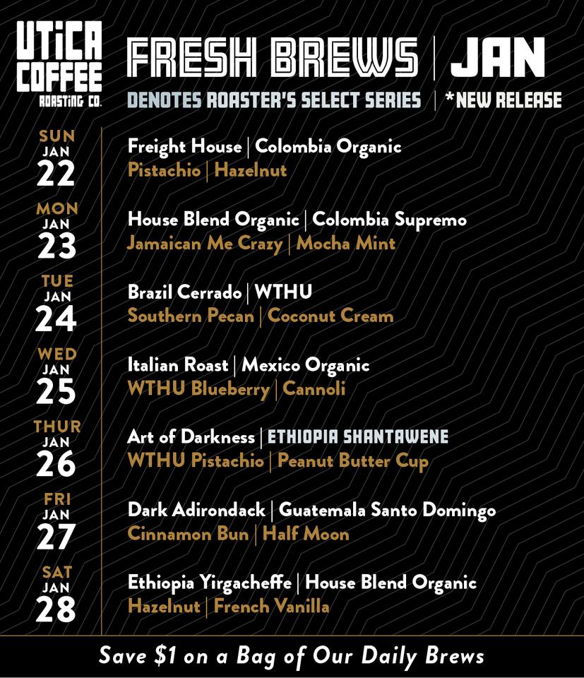 Menu at Utica Coffee Roasting Company cafe, Utica