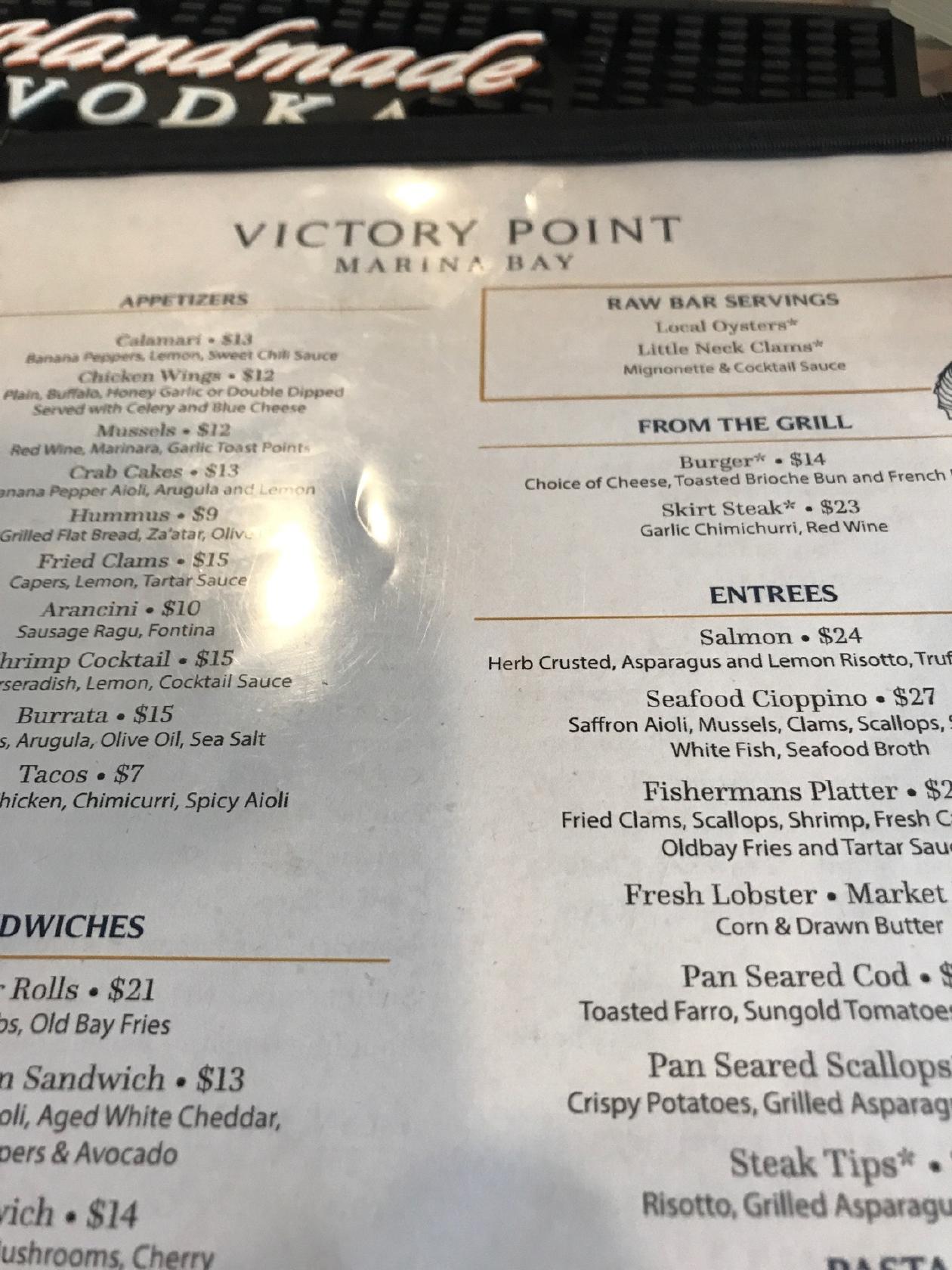 Menu at Victory Point Restaurant, Quincy