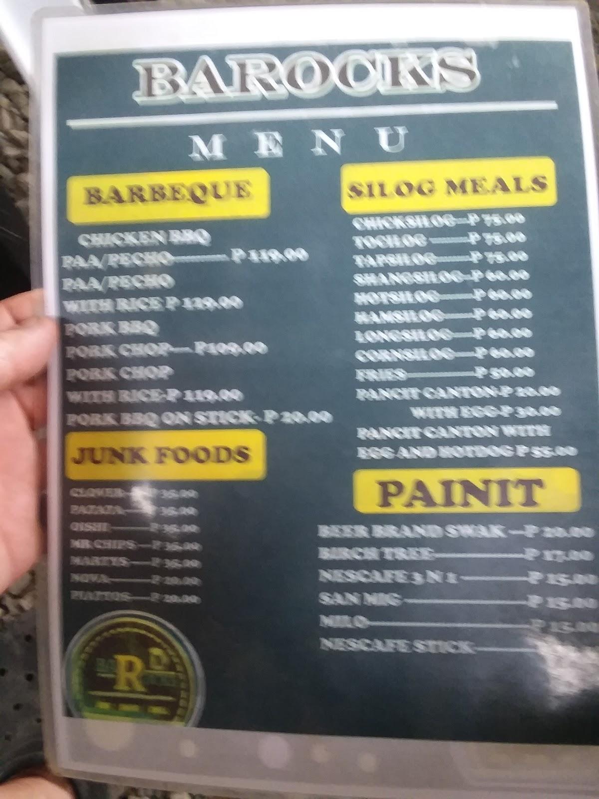 Menu at Barocks - Carangan, Ozamiz City